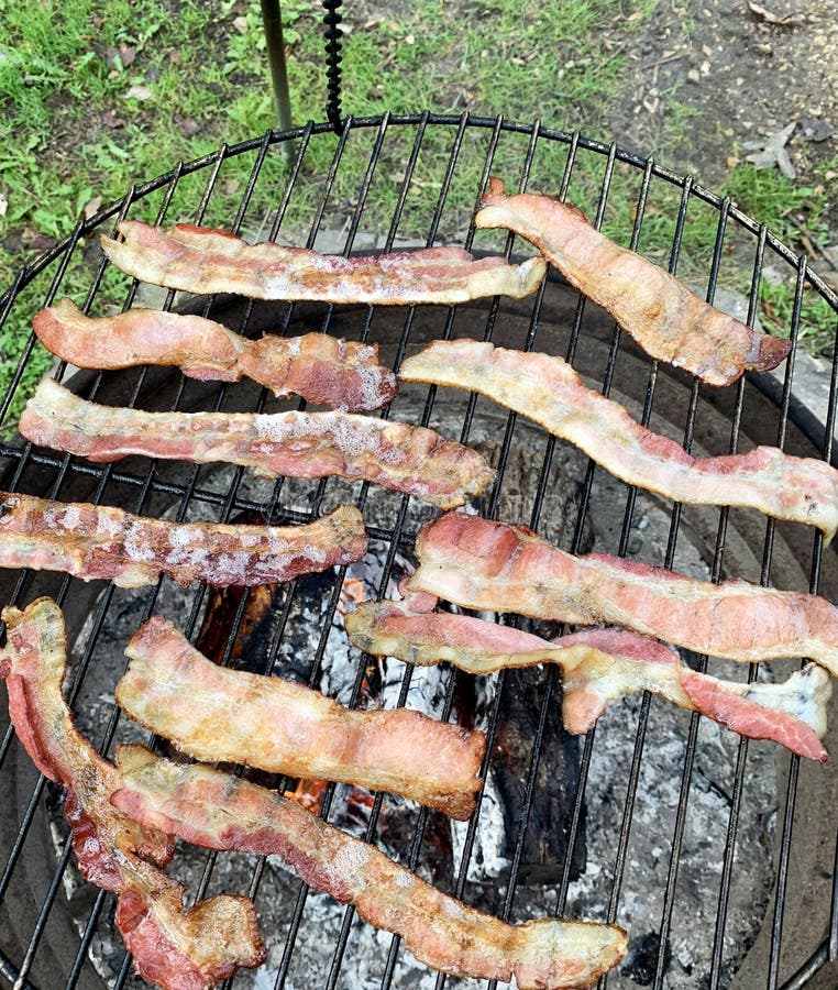 Bacon Cooking Over Campfire Stock Photo - Image of over, campfire: 56916810
