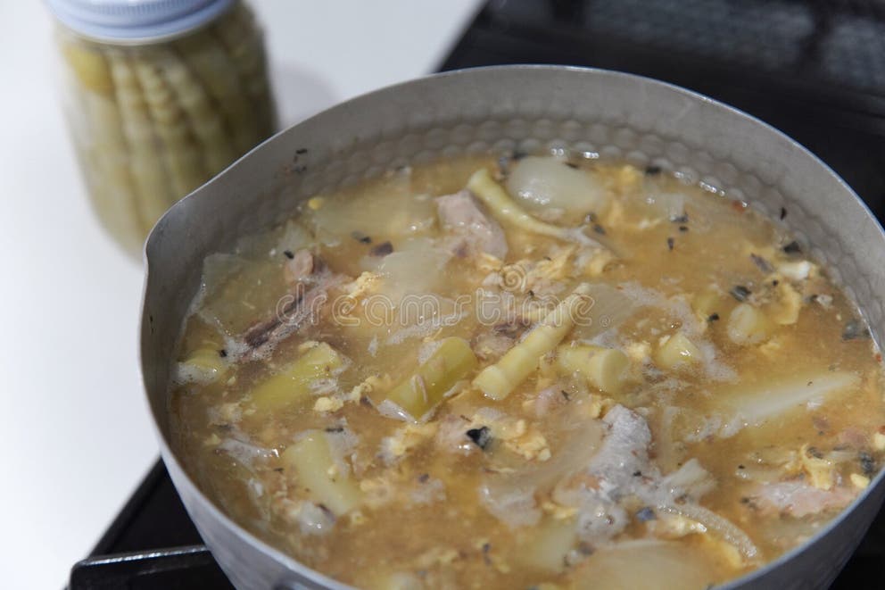 Making bamboo shoot soup stock photo. Image of ingredients - 343579160