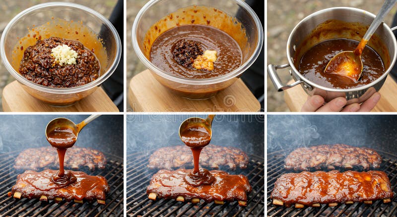 Making Barbecue Sauce and Basting Ribs: a Step-by-Step Guide Stock ...