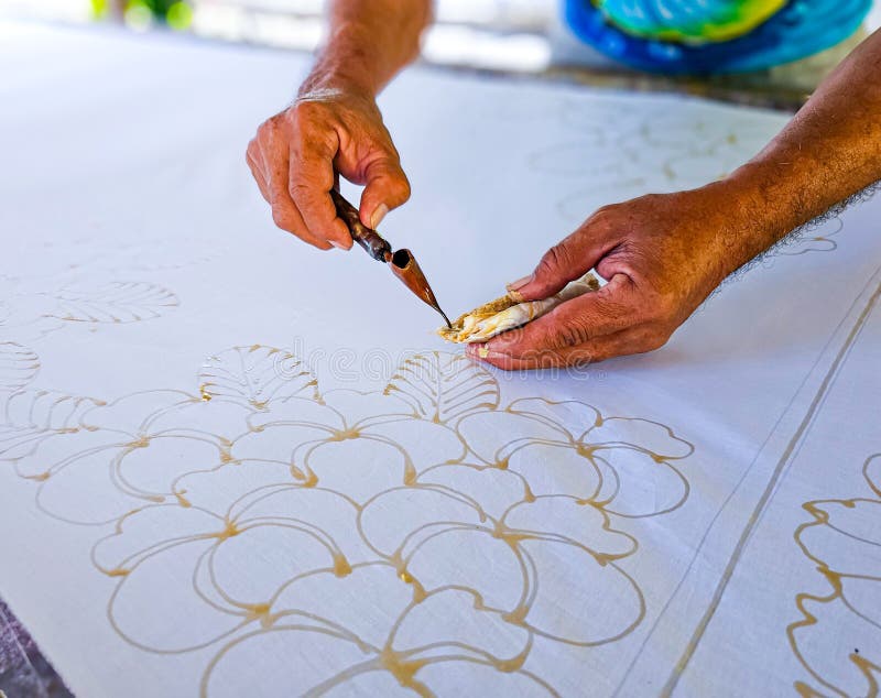 Making Batik by Drawing Beautiful Patterns by Hand Stock Photo - Image ...