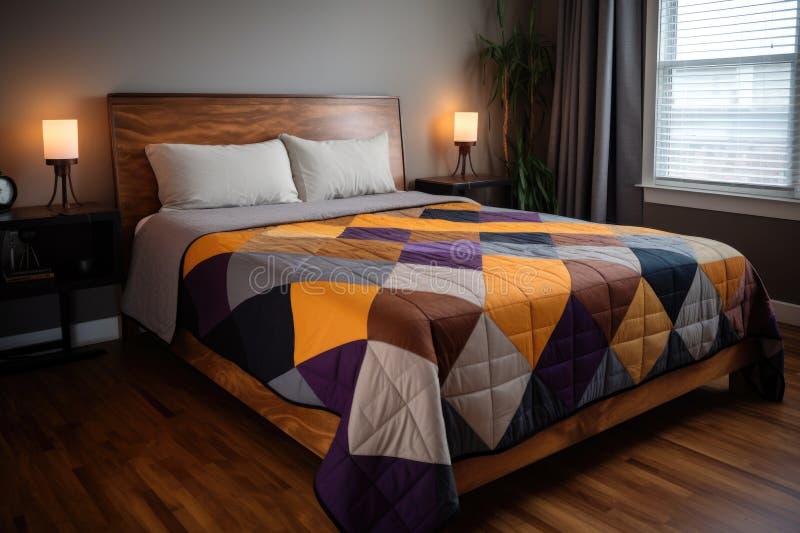 Making a Bed with a Modern Geometric Bedspread Stock Illustration ...