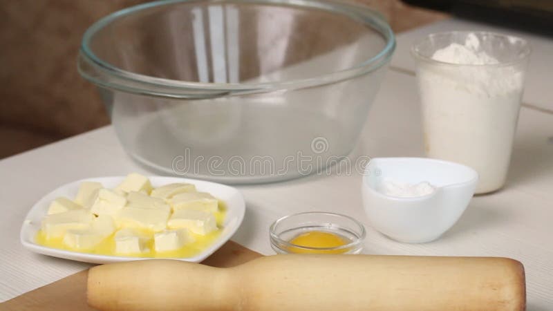 Making Biscuits. the Ingredients and Tools are Laid Out on the Table ...