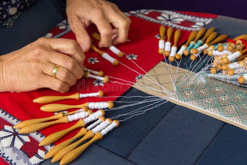 Hands making bobbin lace stock image. Image of make, bone - 25932795