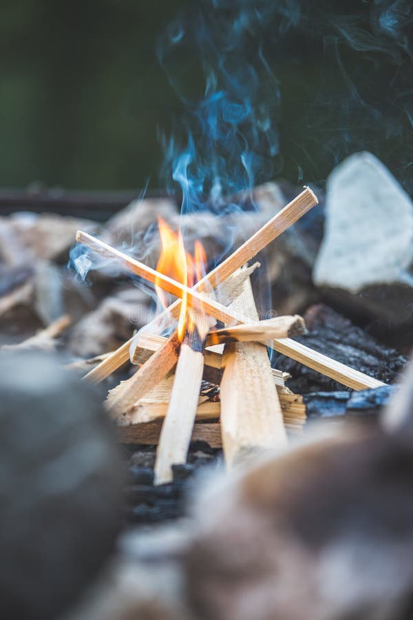 Making a Bonfire: Small Flame on a Camping Trip, Adventure Outdoors ...