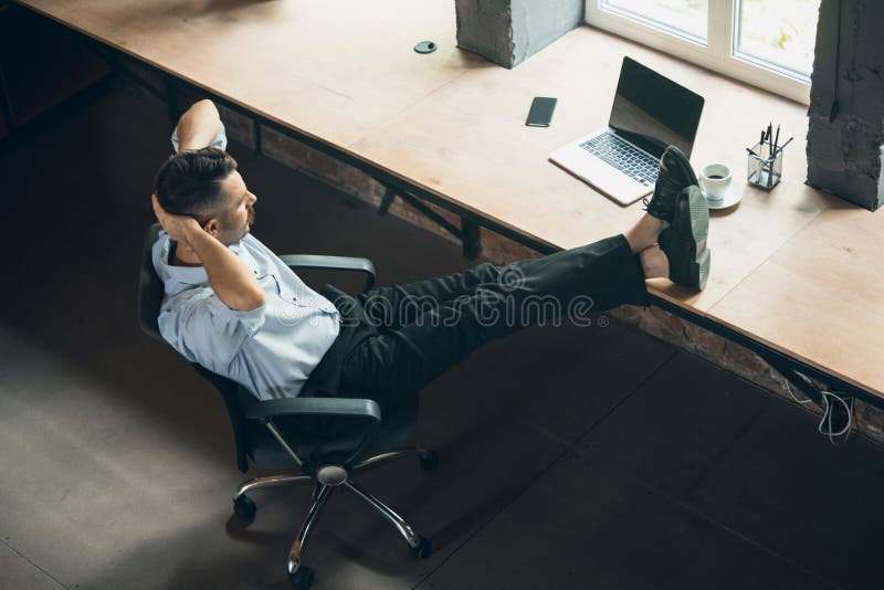 Making a Break in Working Process. One Young Businessman, Office Worker ...