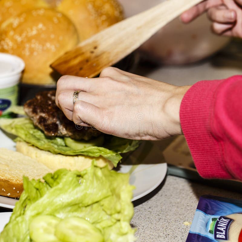 Making burger stock image. Image of chef, dinner, cheeseburger - 42102721