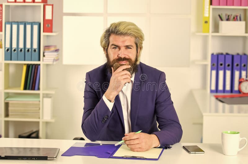 Making Business Decision. Business Solutions. Man Bearded Boss. Manager ...