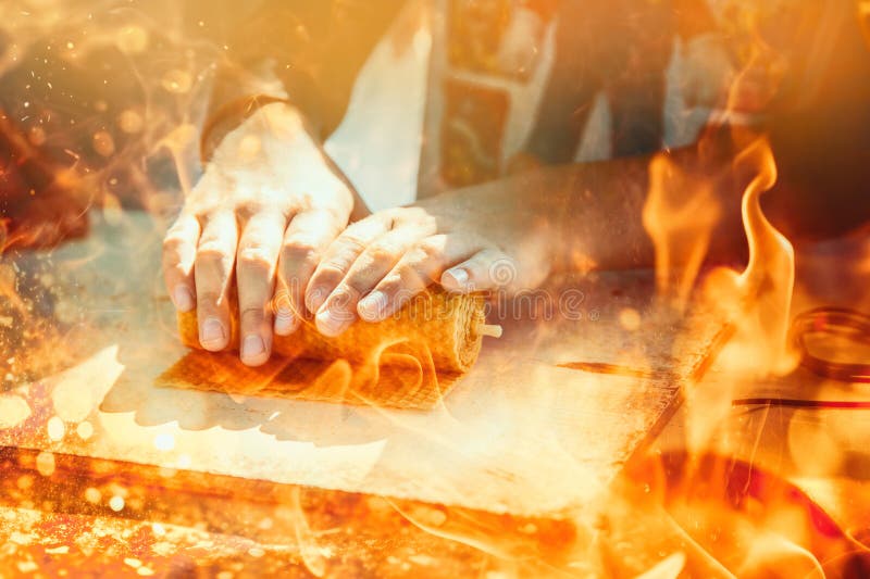 Making Candle from Honey Bee Wax Plate at Market. Fire Effect. Stock ...