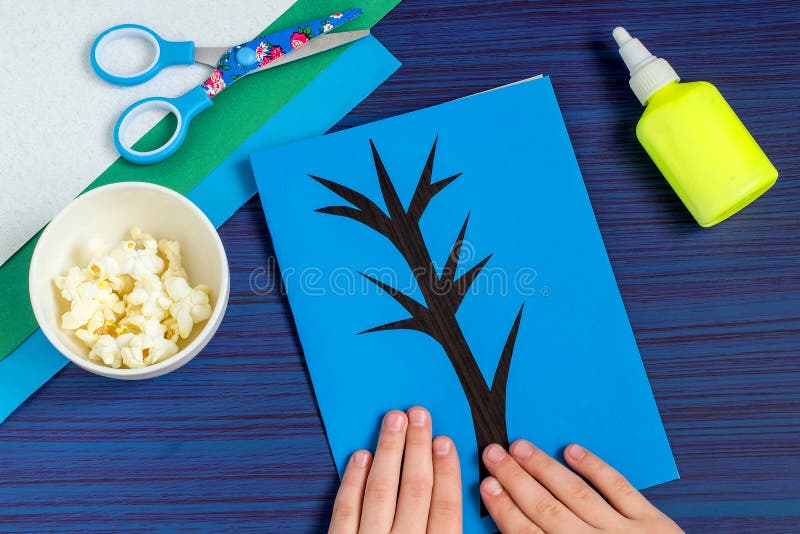 Making Card by a Child on Spring Theme. Step 4 Stock Image - Image of ...
