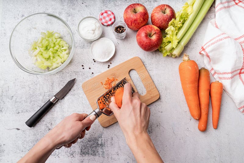 Making Celery Salad, Step by Step Instruction. Step 3 - Grating Carrots ...
