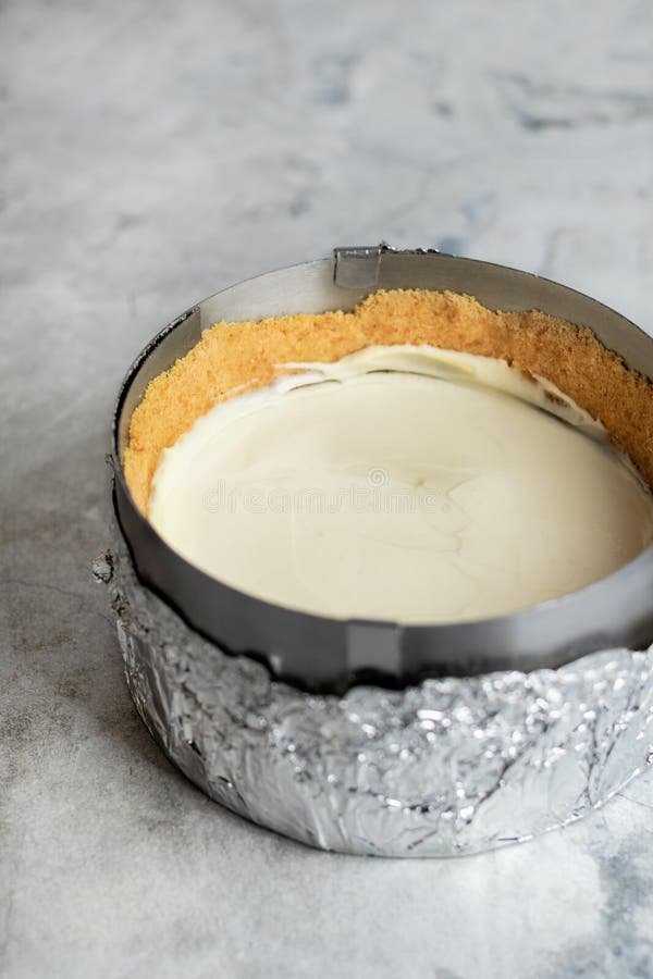 Making Cheesecake in a Baking Form in the Kitchen Stock Image - Image ...