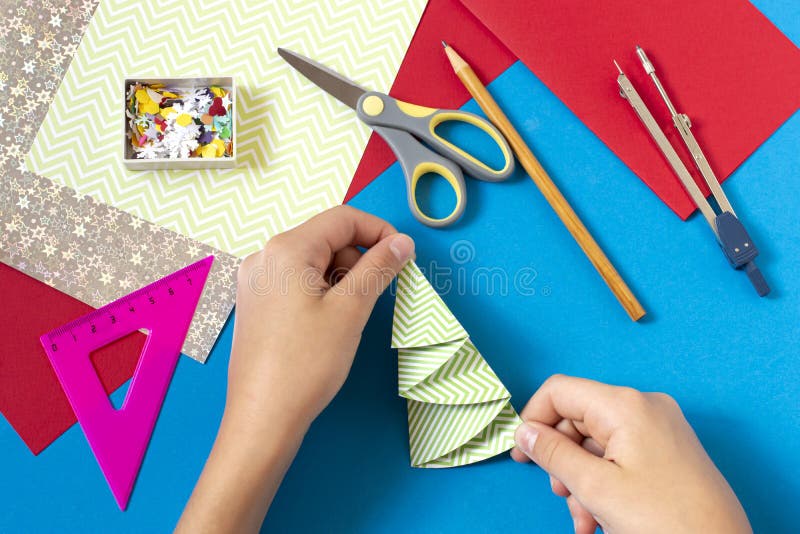 Making Christmas Card with Voluminous Tree. Step 6 Stock Image - Image ... Making Christmas Card with Voluminous Tree. Step 6 Stock Image - Image ...