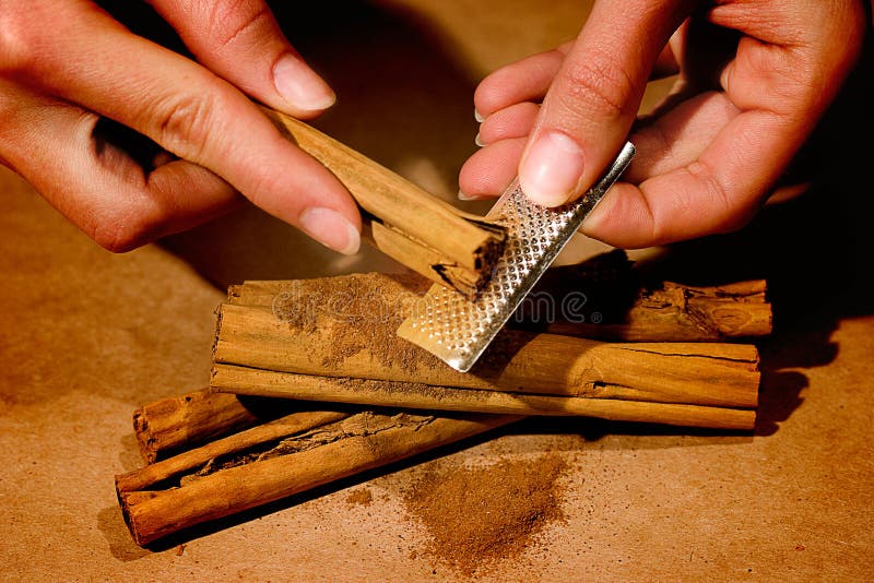 Making cinnamon powder stock image. Image of woods, hands - 3820363