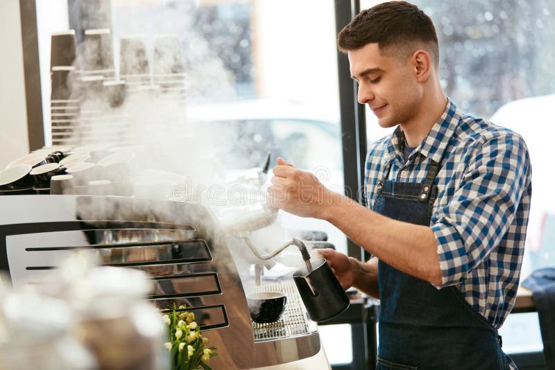 Making Coffee. Barista Using Coffee Machine in Cafe Stock Photo - Image ...