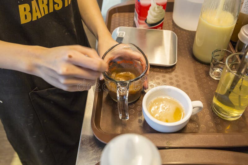 Making coffee in the cafe editorial photography. Image of closeup ...