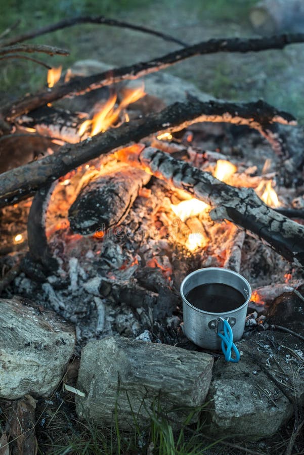 Campfire and Coffee stock image. Image of forest, morning - 54702947
