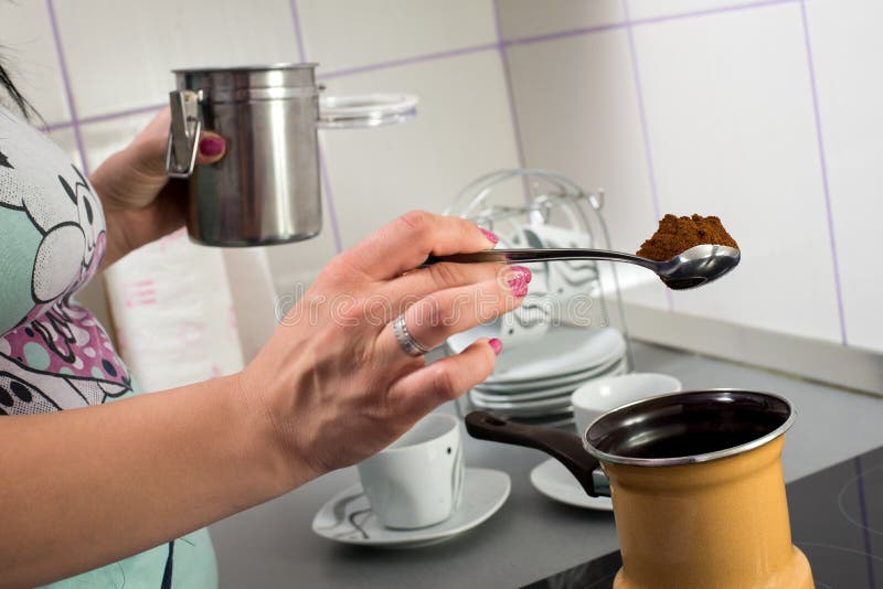 Making coffee stock image. Image of indoors, girl, motivation - 69804813