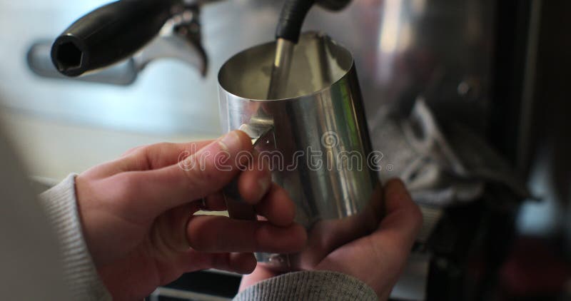 Making Coffee by Coffee Machine into Cups, Espresso Coffee Coming Out ...