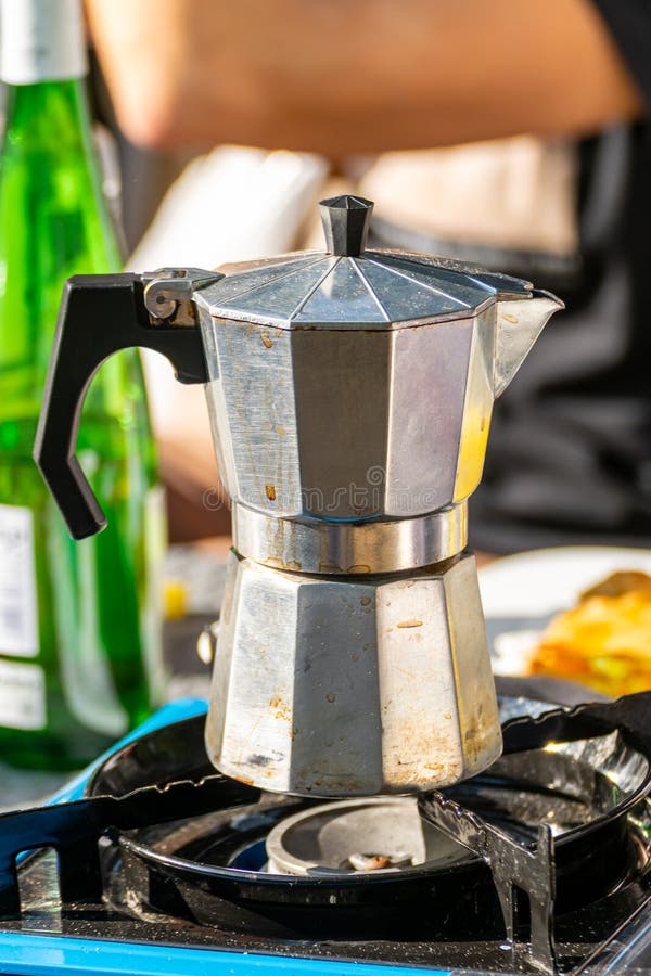 Making Coffee with a Moka Pot Outdoors Stock Image - Image of roasted ...
