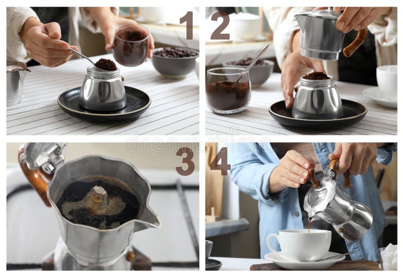 Making Coffee with Moka Pot Step-by-step. Collage with Photos Stock ...