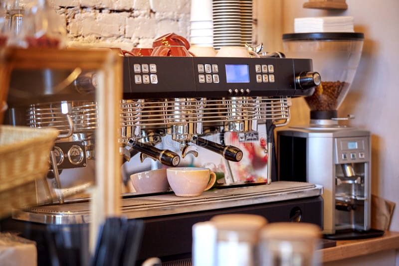Making Coffee in a Professional Coffee Machine, in a Trendy Cafe ...