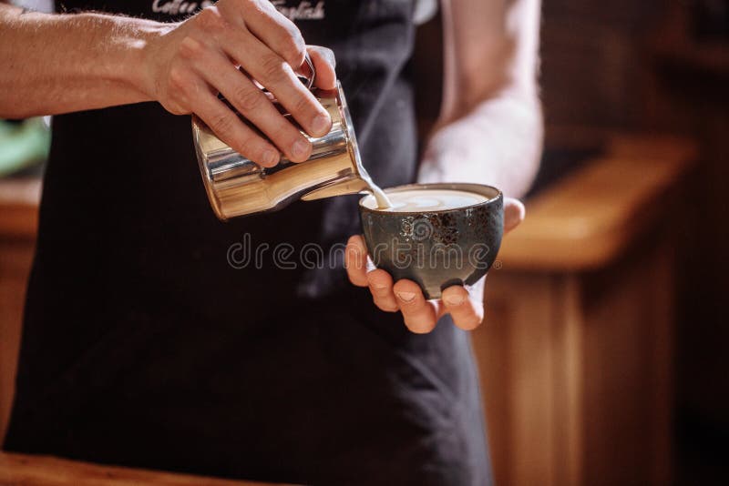 Making Coffee Skills.a Talented Barista at Workplace Stock Photo ...