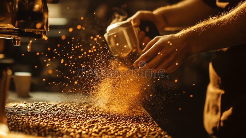 Making Coffee, Surrounded by the Aroma of Freshly Ground Beans Stock ...