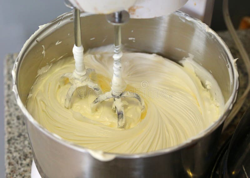 Making of a Cream for Home-made Cakes on a Mixer Stock Image - Image of ...