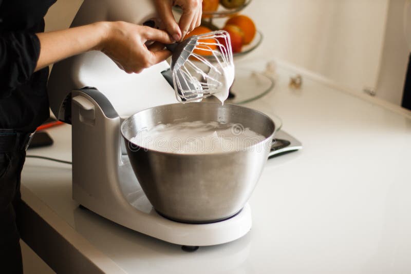 Making of a Cream for Home-made Cakes on a Mixer Stock Photo - Image of ...