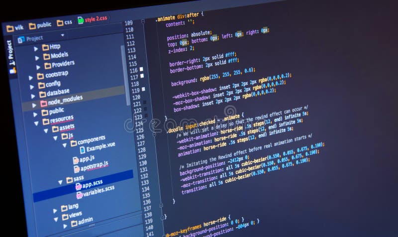 Making Css3 code in IDE stock photo. Image of coding - 123158530