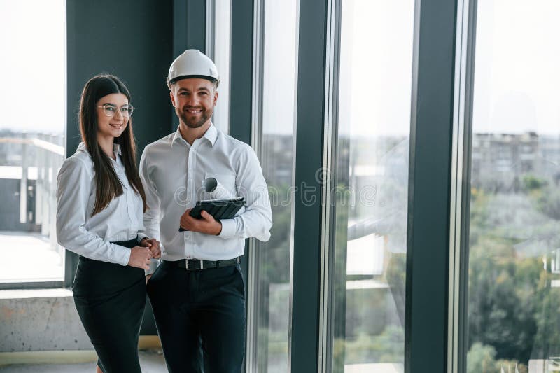 Making a Deal. Industry Workers are in the Building at Daytime Stock ...