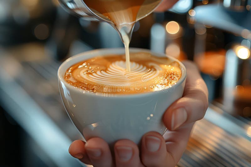 Making a Delicious Coffee Latte at Cofee Bar Stock Illustration ...