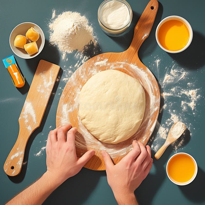 Making Dough at Home for Pizza or Pierogi Preparation Stock ...