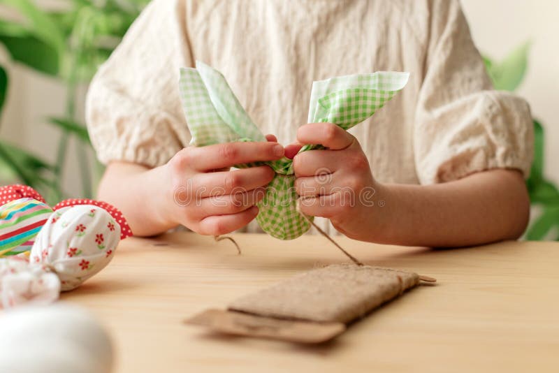 Making Easter Decorations. Close-up of a Girl& X27;s Hands Making ...