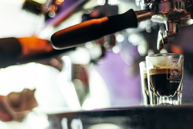 Making Espresso Coffee Close Up Detail with Modern Machine Editorial ...