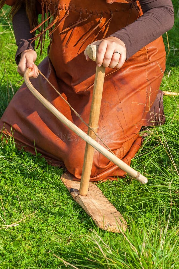 Making a Fire with with a Bow Rill Stock Image - Image of crafted ...