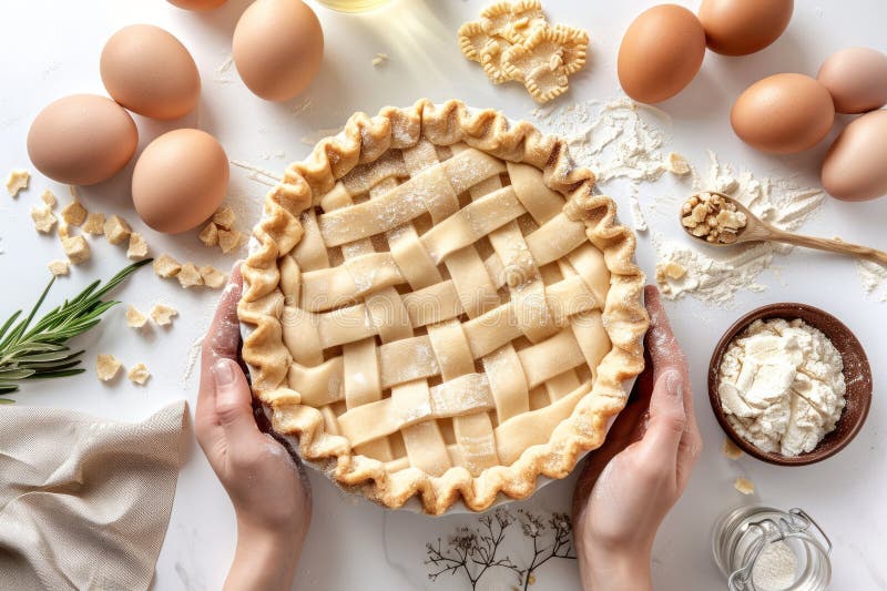 Making Flaky Pie Crust Top View Female Hands Preparing a Dough for ...