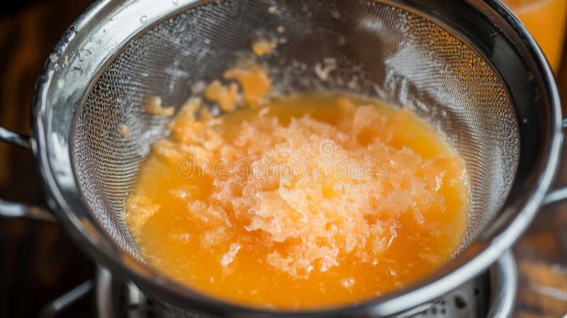 Making Fresh Juice Using a Strainer To Separate Pulp from Liquid in a ...