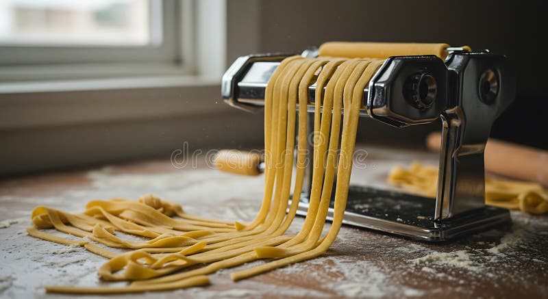 Making Fresh Pasta with Pasta Machine at Home Cooking Concept Stock ...
