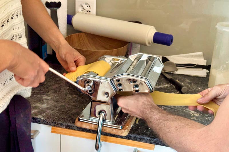 Making Fresh Pasta with a Manual Pasta Machine. Stock Photo - Image of ...