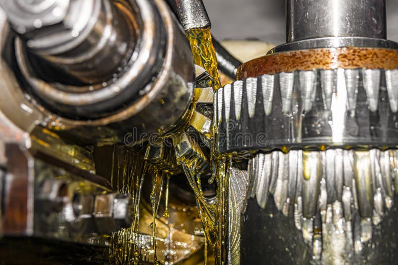 Making Gears on a Gear Cutting Machine. Machine Oil Cools the Cutting ...