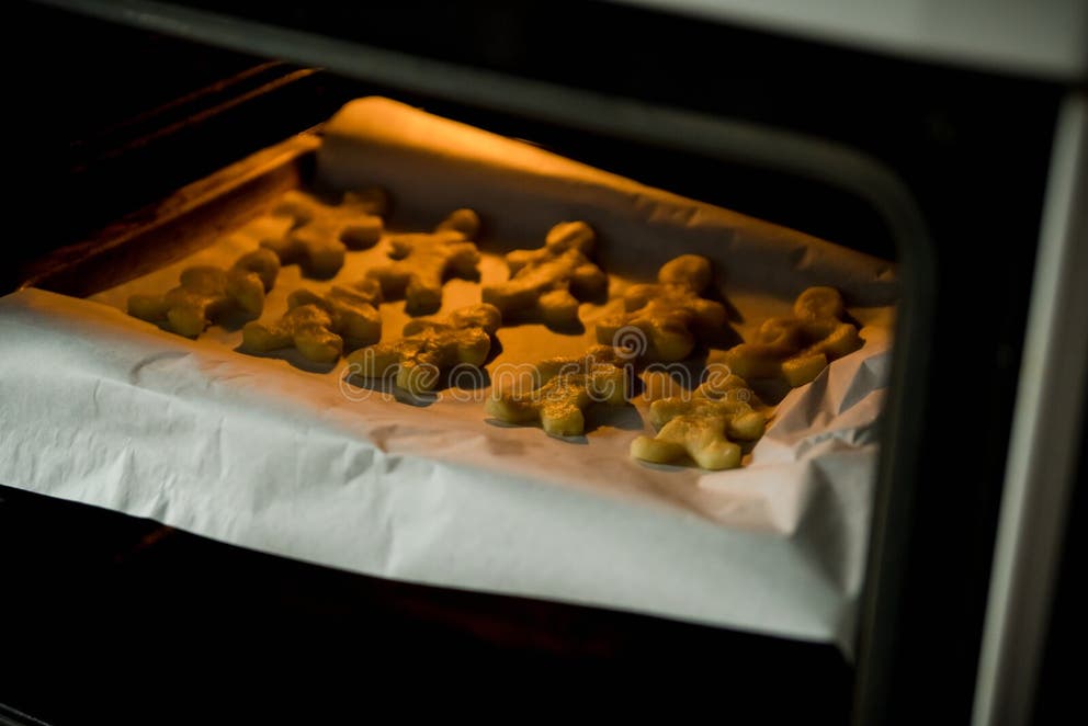 Making of Gingerbread Man on the Kitchen Stock Photo - Image of field ...