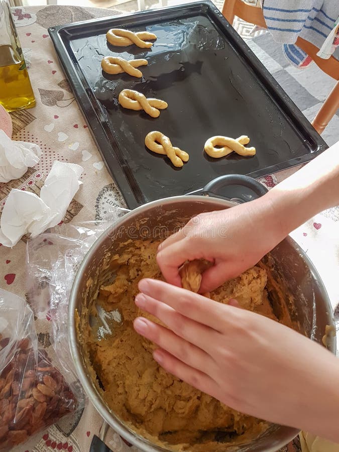Making Greek Buns for Easter Stock Photo - Image of easter, decorated ...