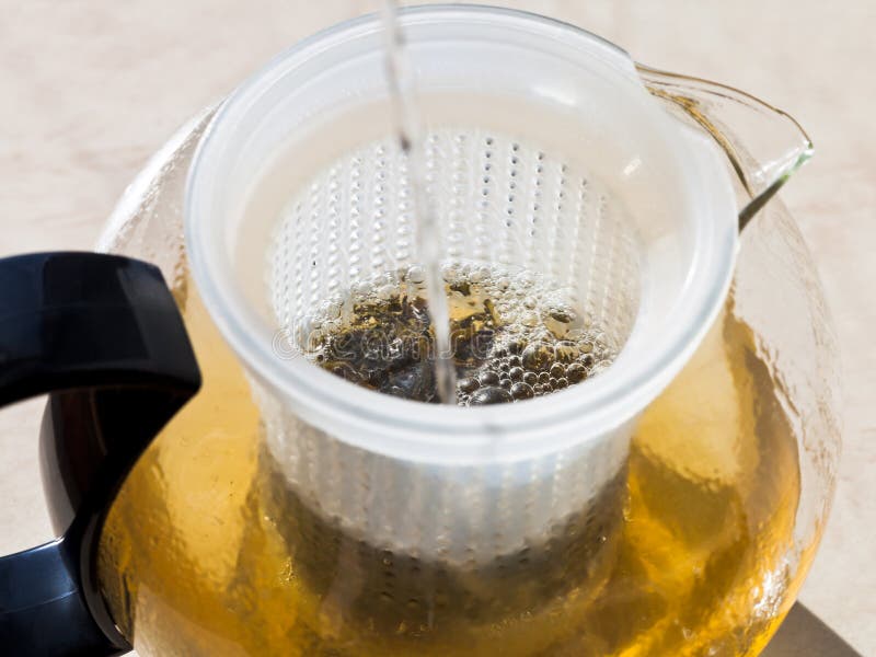 Making Green Tee in Glass Teapot Stock Image - Image of beverage, brew ...