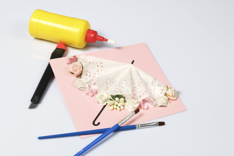 Making Greeting Card from Paper, Cardboard and Tape Stock Image - Image ...