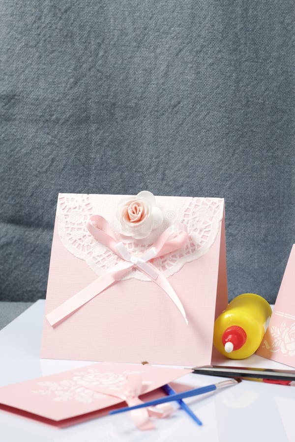 Making Greeting Cards from Paper, Cardboard and Tape Stock Photo ...