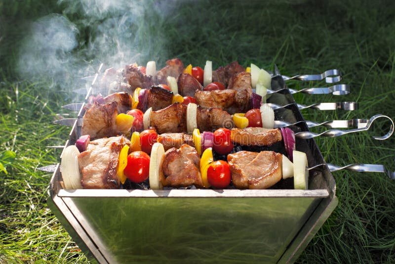 Making Grilled Meat on Sticks (shashlyk) Stock Photo - Image of ...