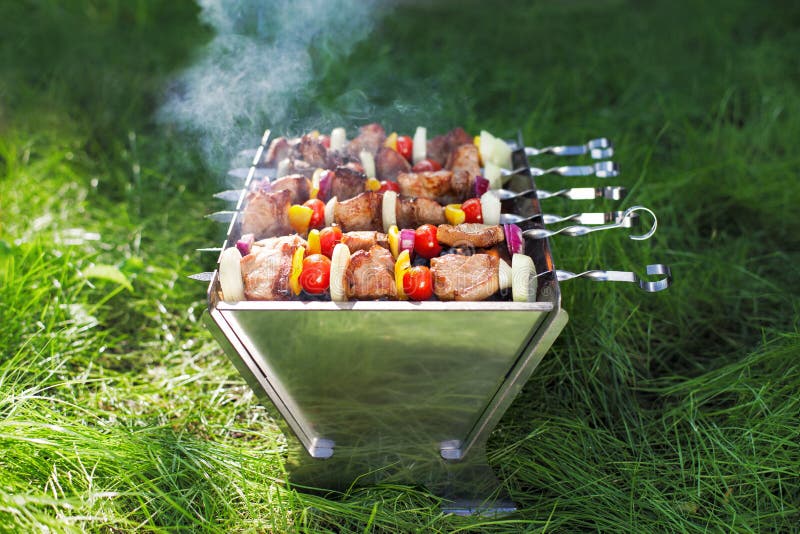 Making Grilled Meat on Sticks (shashlyk) Stock Image - Image of meat ...