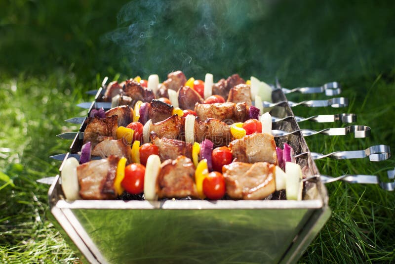 Making Grilled Meat on Sticks (shashlyk) Stock Image - Image of food ...