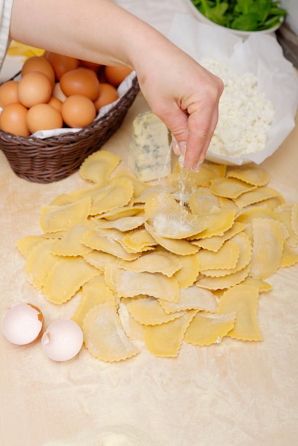 Making Home Made Ravioli with Cheese Stock Photo - Image of home ...